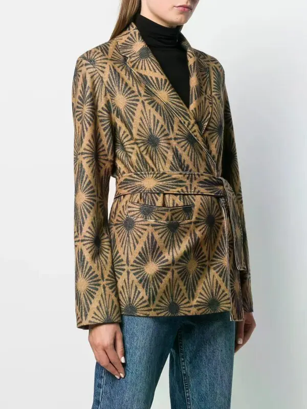 CANESSA Geometric Sunburst Print Belted Blazer