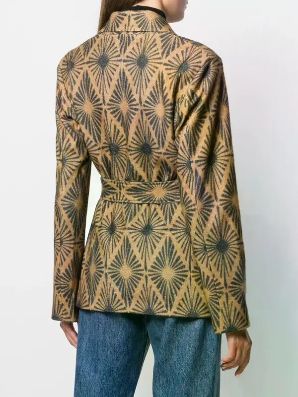 CANESSA Geometric Sunburst Print Belted Blazer