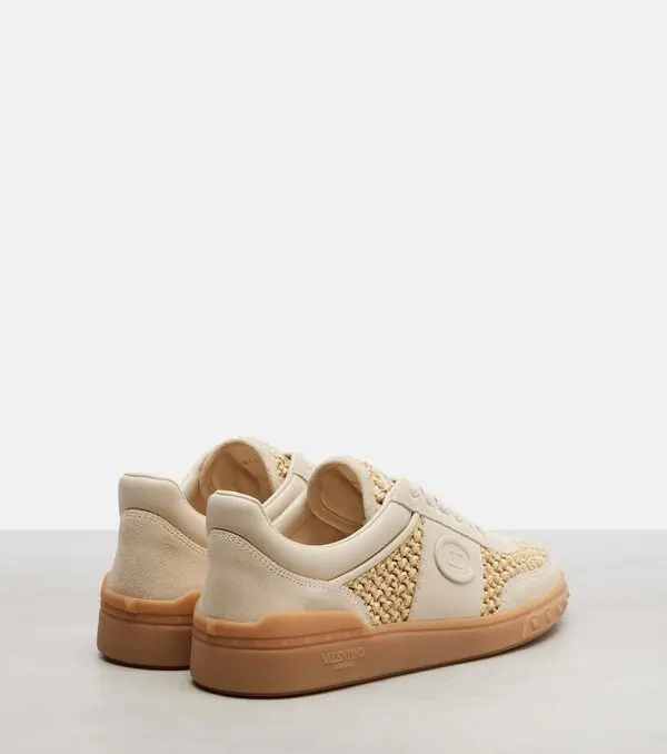 Valentino Garavani Vlogo Raffia And Leather Sneakers - Beige
