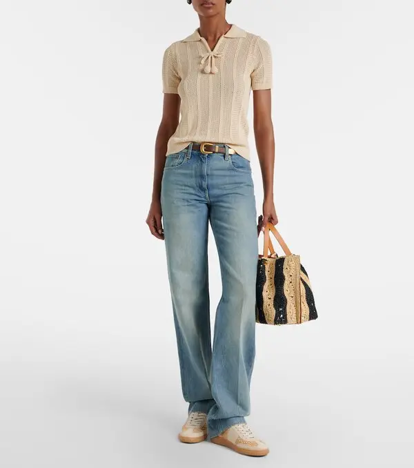 Valentino Garavani Vlogo Raffia And Leather Sneakers - Beige