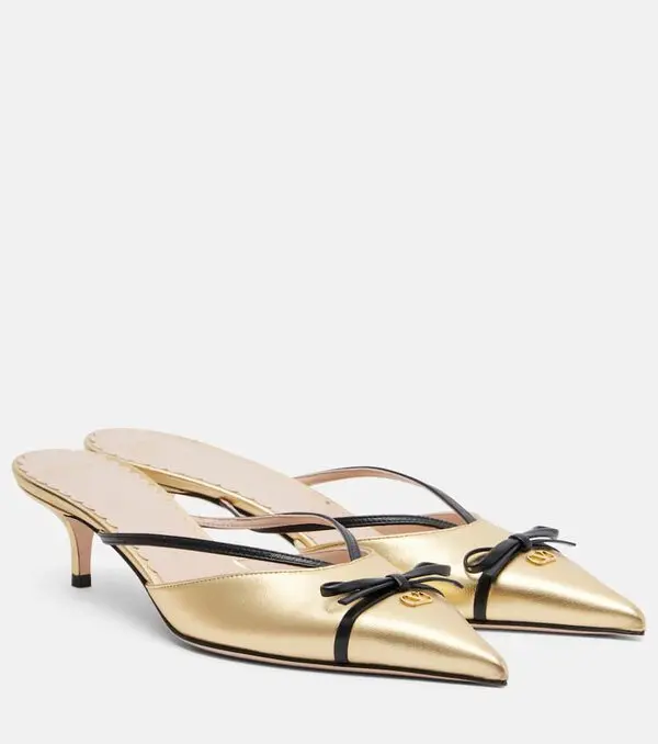 Valentino Garavani Bepointy Vlogo 45 Metallic Leather Mules - Gold