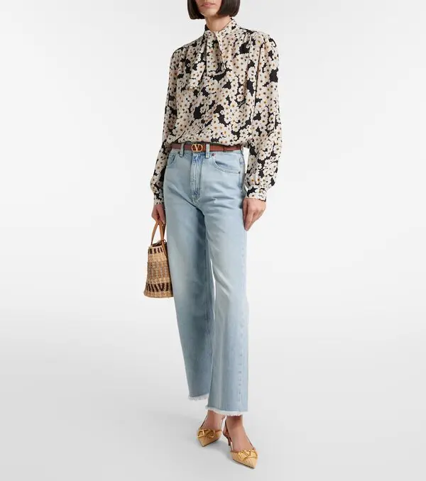 Valentino Garavani Vlogo Leather-trimmed Raffia Slingback Pumps