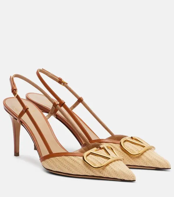 Valentino Garavani Vlogo Leather-trimmed Slingback Pumps - Beige