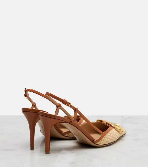 Valentino Garavani Vlogo Leather-trimmed Slingback Pumps