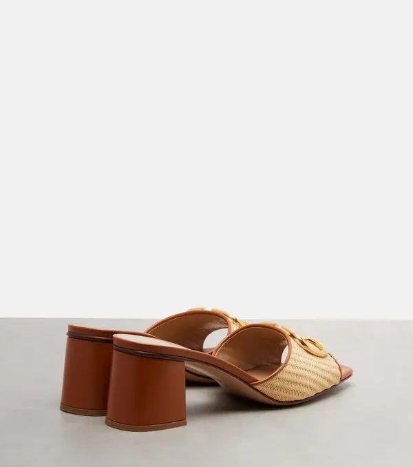 Valentino Garavani Vlogo Leather-trimmed Raffia Sandals