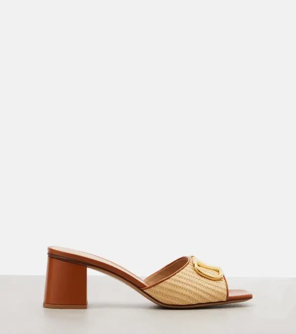 Valentino Garavani Vlogo Leather-trimmed Raffia Sandals