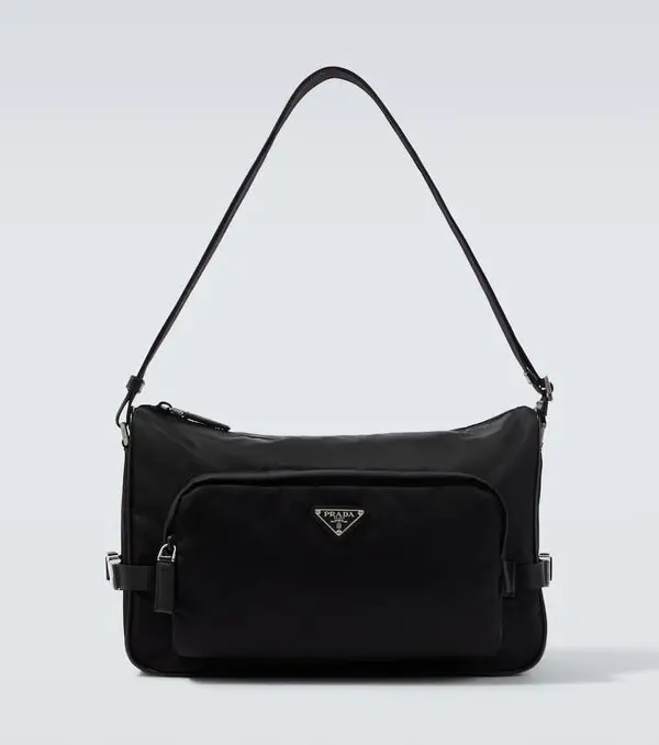 Prada Leather-trimmed Shoulder Bag - Black