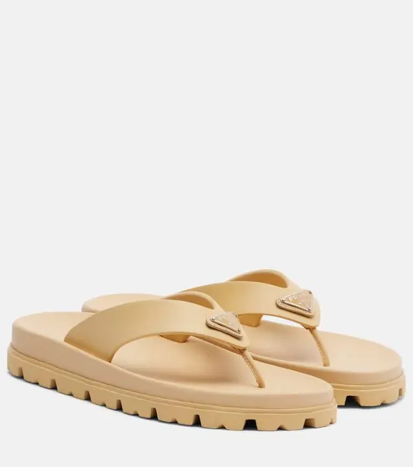 Prada Logo Thong Sandals - Beige