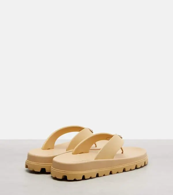 Prada Logo Thong Sandals - Beige