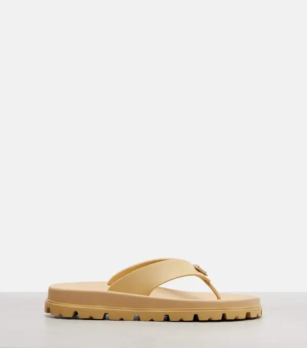 Prada Logo Thong Sandals - Beige