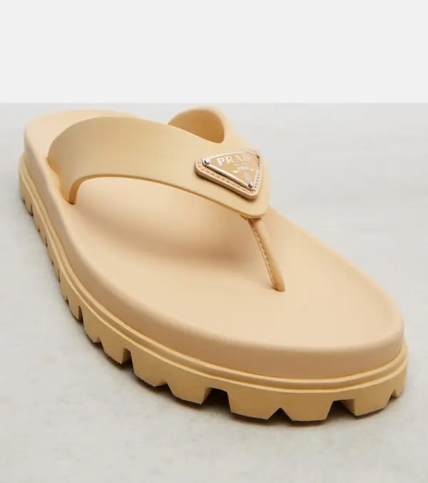 Prada Logo Thong Sandals - Beige
