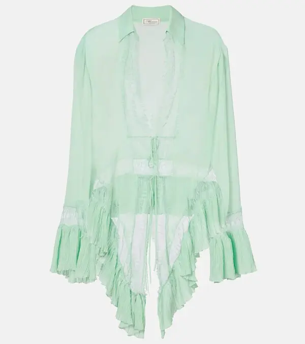 Blumarine Lace-trimmed Georgette Shirt - Green