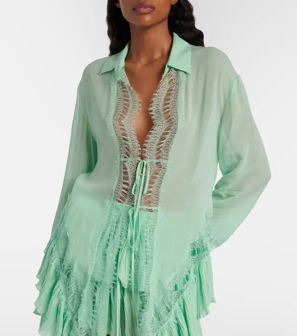 Blumarine Lace-trimmed Georgette Shirt - Green