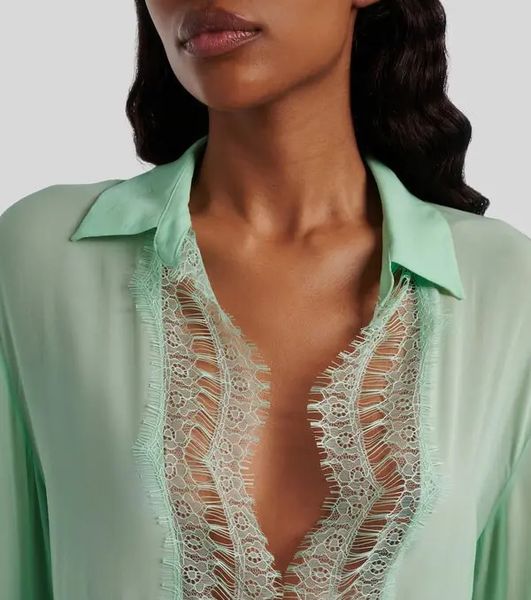 Blumarine Lace-trimmed Georgette Shirt - Green