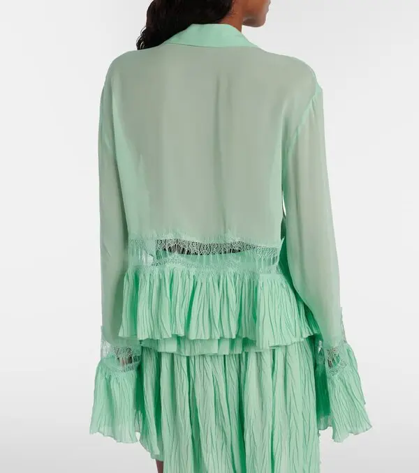 Blumarine Lace-trimmed Georgette Shirt - Green