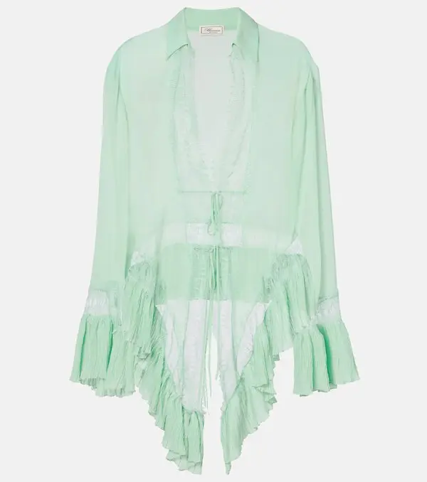 Blumarine Lace-trimmed Georgette Shirt - Green