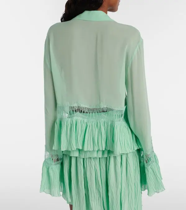 Blumarine Lace-trimmed Georgette Shirt - Green
