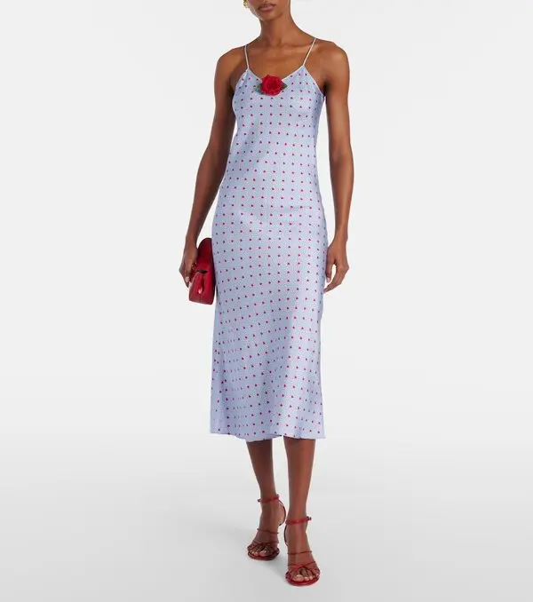 RODARTE Floral-appliqué Slip Dress - Blue