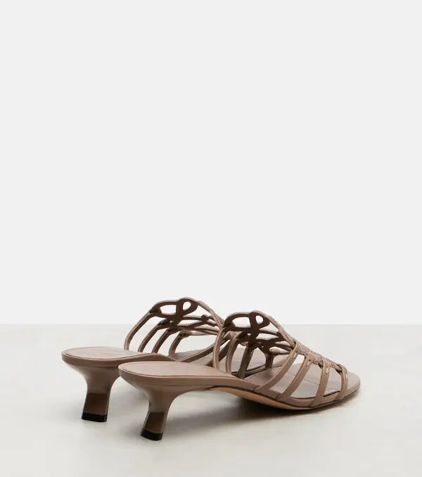 Loewe Petal Anagram Embellished Suede Mules - Brown