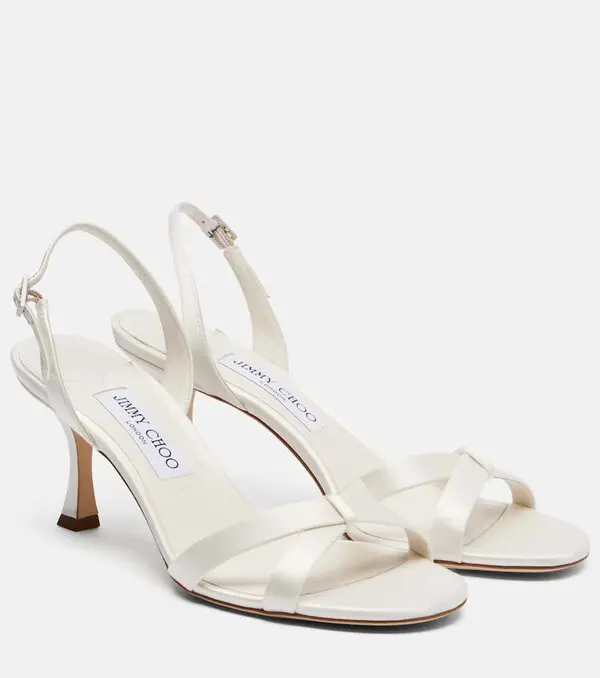 JIMMY CHOO Elsy 70 Ivory Satin Sandals - White