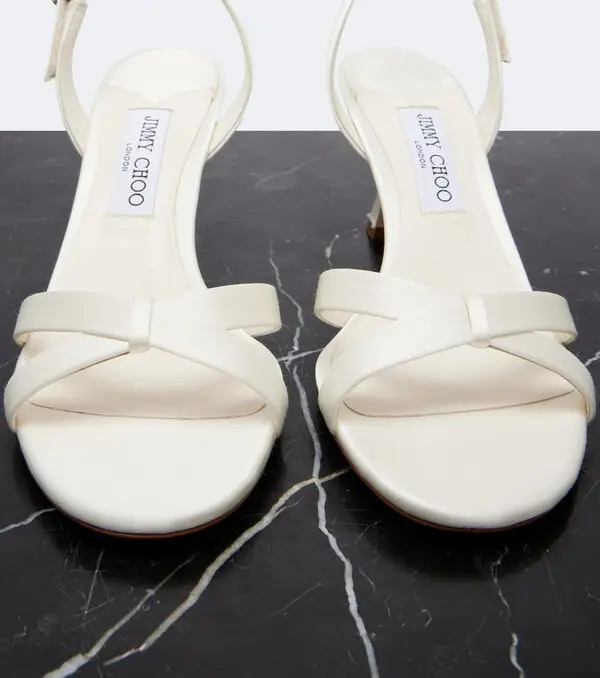 JIMMY CHOO Elsy 70 Ivory Satin Sandals - White