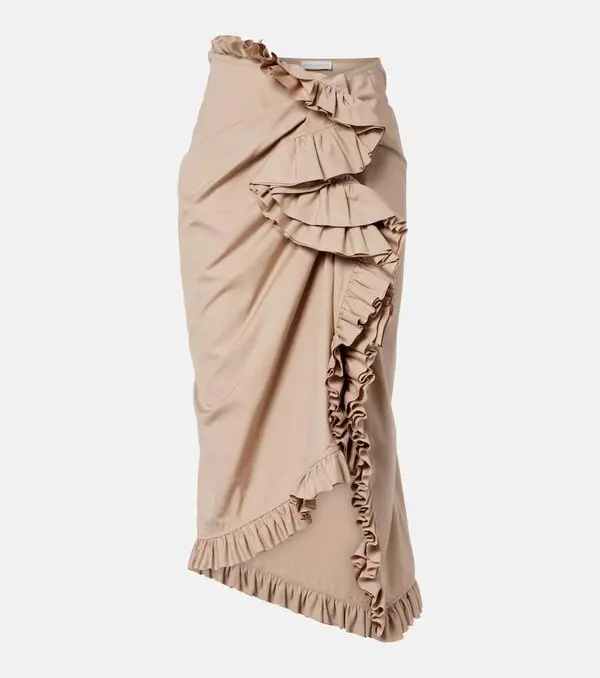 Dries Van Noten Draped Midi Skirt With Ruffle Detail - Beige