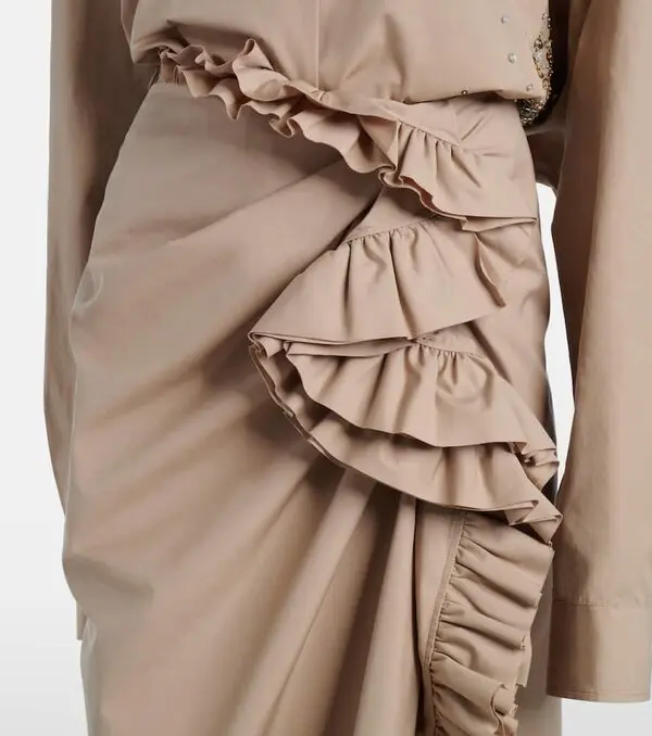 Dries Van Noten Draped Midi Skirt With Ruffle Detail - Beige