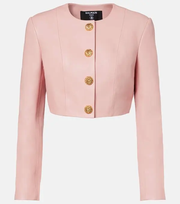 Balmain Cropped Lamb Leather Jacket