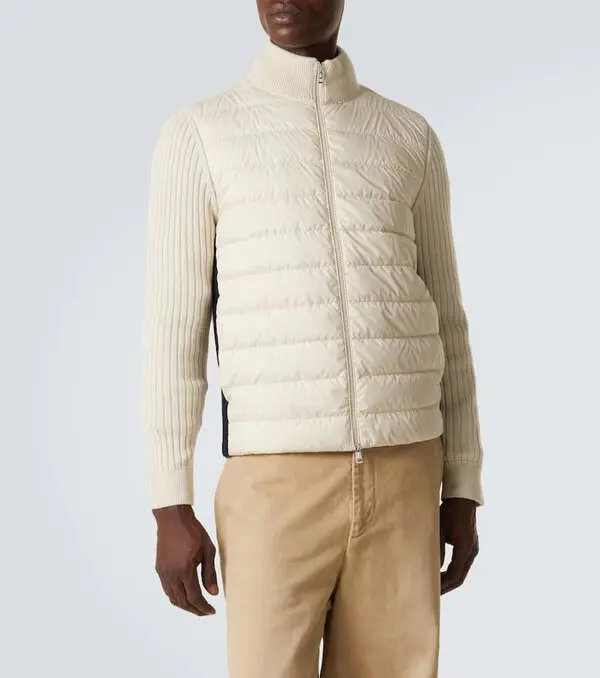 Moncler Down-paneled Wool-trimmed Zip-up Cardigan