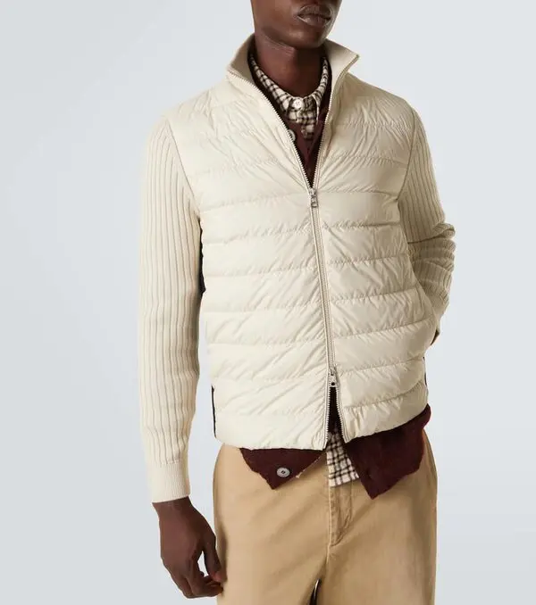 Moncler Down-paneled Wool-trimmed Zip-up Cardigan