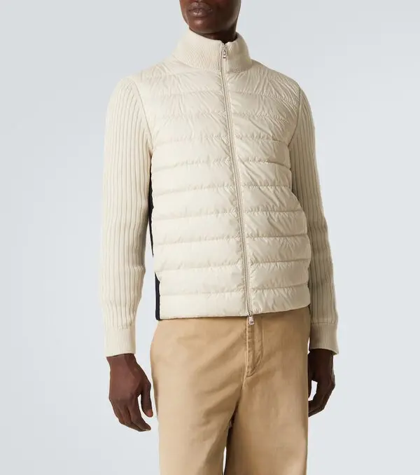 Moncler Down-paneled Wool-trimmed Zip-up Cardigan - White