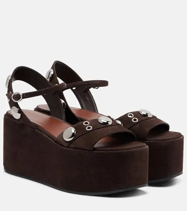 Valentino Garavani Embellished Suede Sandals - Brown