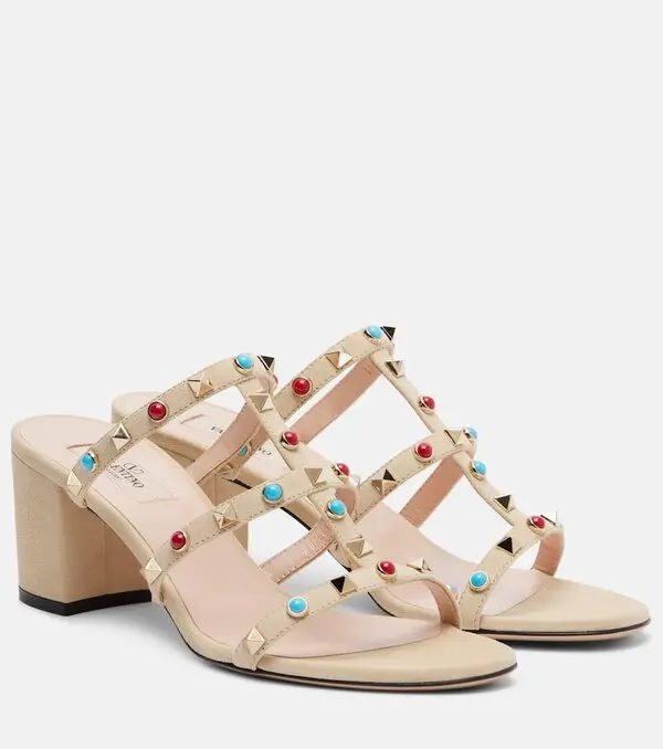 Valentino Garavani Embellished Suede Sandals - Beige