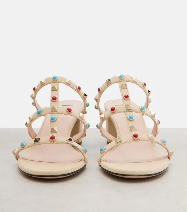 Valentino Garavani Embellished Suede Sandals - Beige