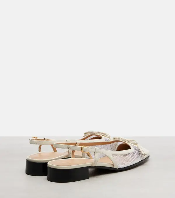 Valentino Garavani Vlogo Leather And Mesh Slingback Flats