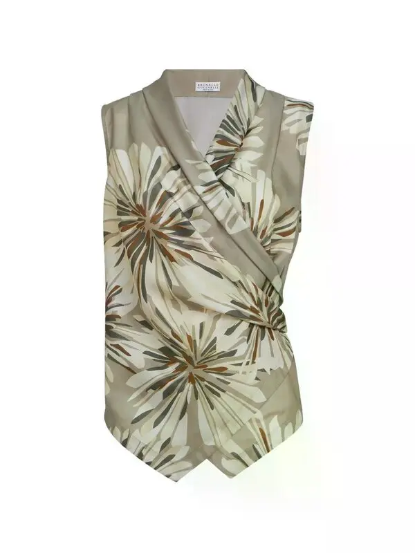 Brunello Cucinelli Floral-print Monili Vest - Neutrals