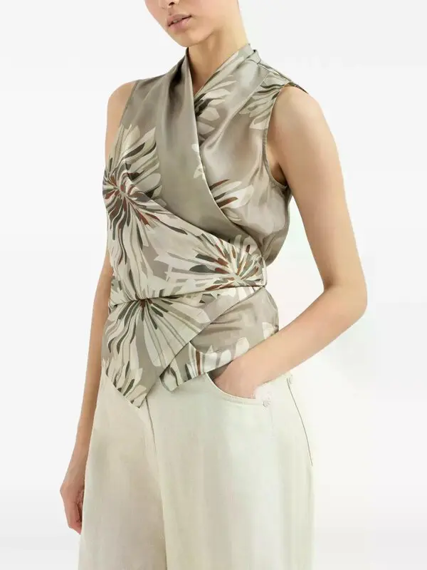 Brunello Cucinelli Floral-print Monili Vest - Neutrals