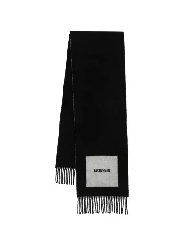 Jacquemus The Rond Carré Fringed Logo Scarf - Black