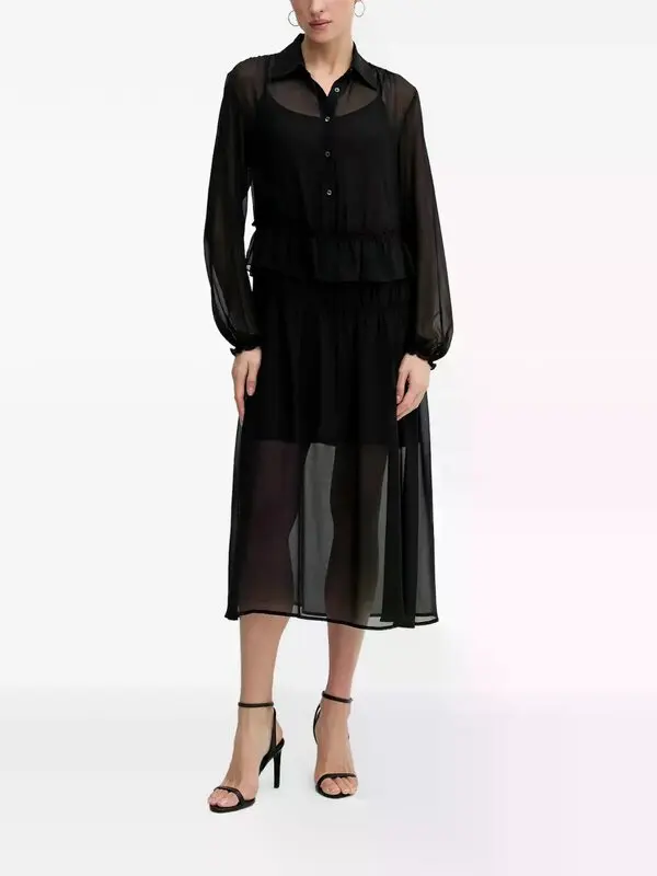 Sisley Ruffled Buttoned Midi Shirt Dress