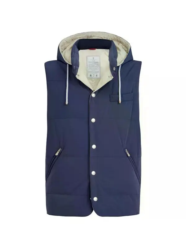 Brunello Cucinelli Quilted Gilet With Detachable Hood - Blue