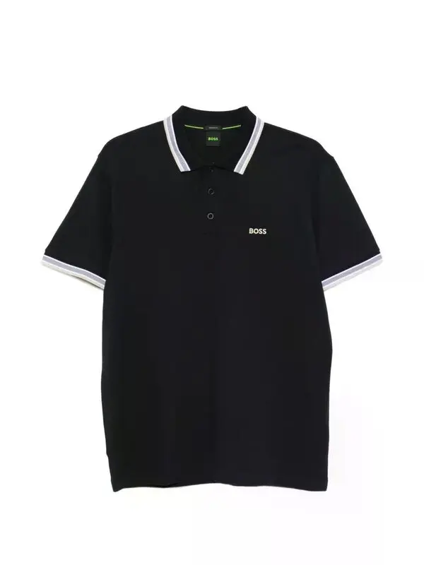 BOSS Striped-collar Polo Shirt - Black