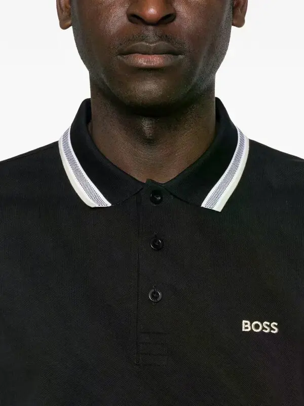 BOSS Striped-collar Polo Shirt - Black