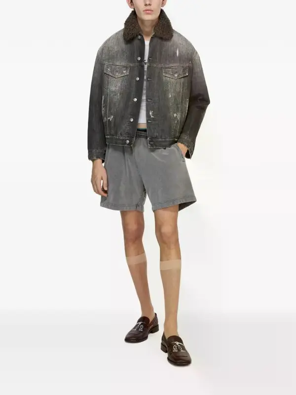 Acne Studios Washed Denim Jacket With Faux Shearling Collar - Grey