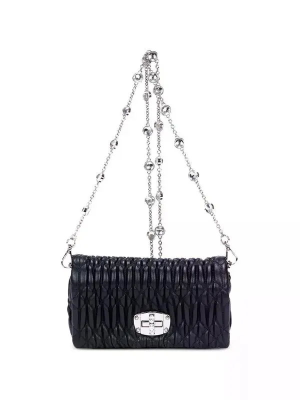 Miu Miu Cloqué Crystal-embellished Clutch Bag With Chain Strap - Black