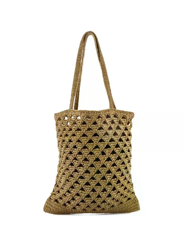 Prada Triangle Logo Open Raffia Tote Bag