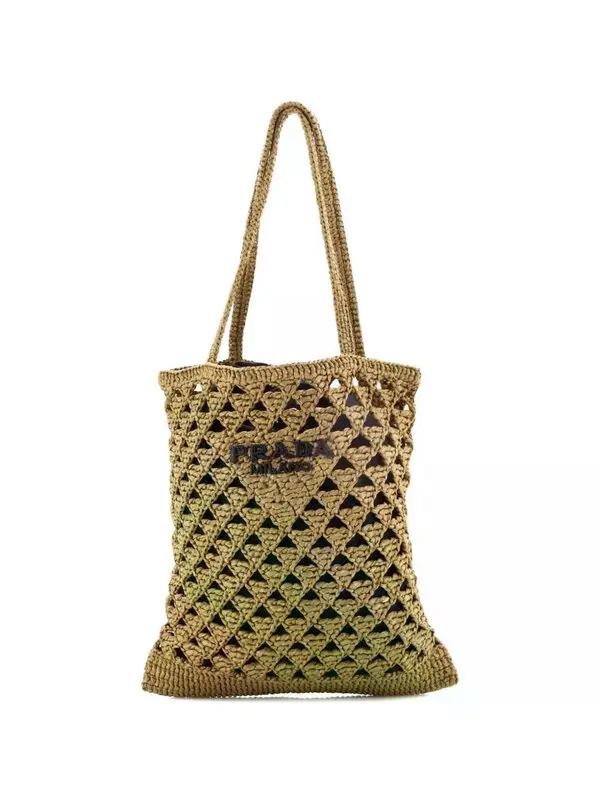 Prada Triangle Logo Open Raffia Tote Bag
