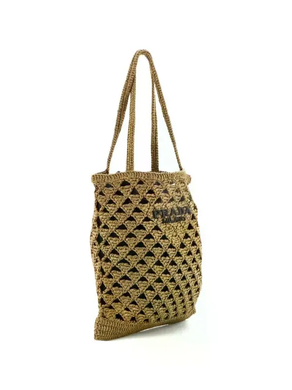 Prada Triangle Logo Open Raffia Tote Bag