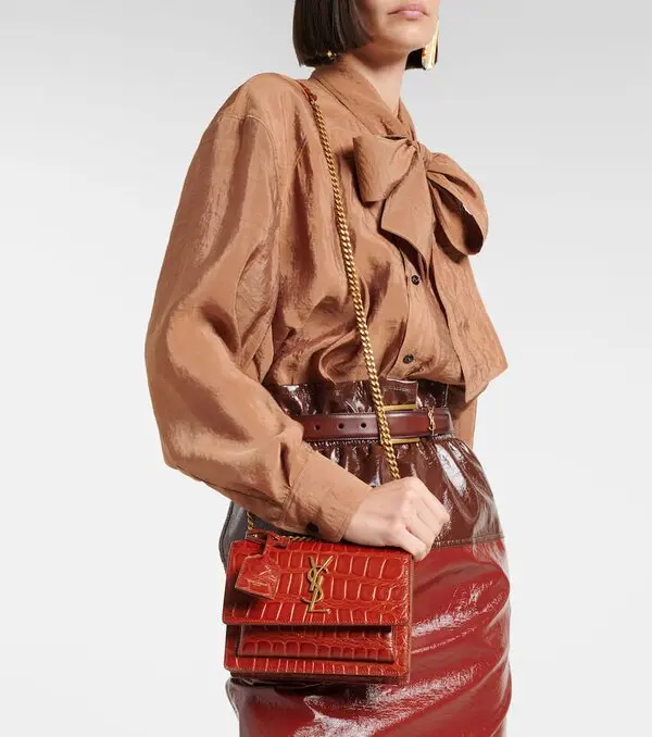 Saint Laurent Sunset Small Leather Crossbody Bag - Brown