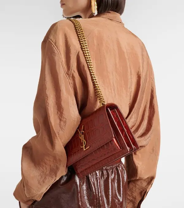 Saint Laurent Sunset Small Leather Crossbody Bag - Brown