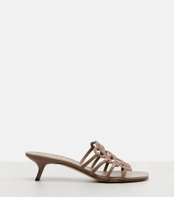 Loewe Petal Anagram Embellished Suede Mules - Brown